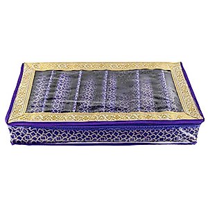 Kuber Industries Square Design Brocade Hardboard Six Rod Bangle Box (Purple) -CTKTC038877