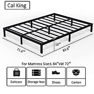 EMODA 10 Inch California King Bed Frames Heavy Duty Metal Cal King Platform with Steel Slats Support, No Box Spring Needed, Noise Free, Black
