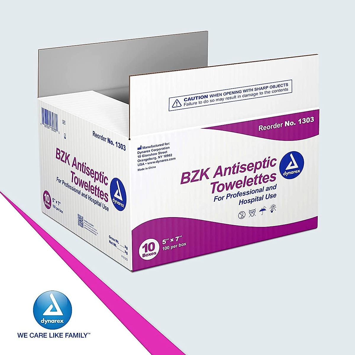 Dynarex 1303 box of 100 BZK Antiseptic Towelettes