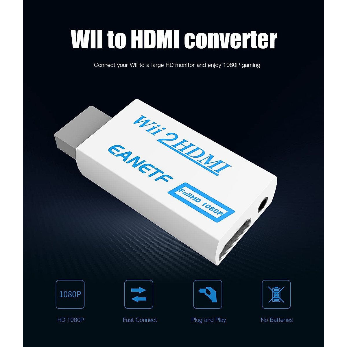 Eanetf Wii to HDMI Converter, Wii to HDMI 1080P with 5ft High Speed HDMI Cable Wii2 HDMI Adapter Output Video&Audio with 3.5mm Jack Audio, Support All Wii Display 720P, NTS