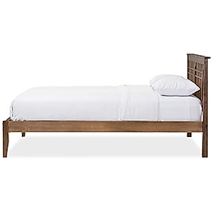 Baxton Studio Loafey Mid-Century Modern Solid Walnut Wood Window-Pane Style Full Size Platform Bed