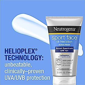 Neutrogena Sport Face Sunscreen SPF 70+, Oil-Free Facial Sunscreen Lotion with Broad Spectrum UVA/UVB Sun Protection, Sweat-Resistant & Water-Resistant, 2.5 fl. oz