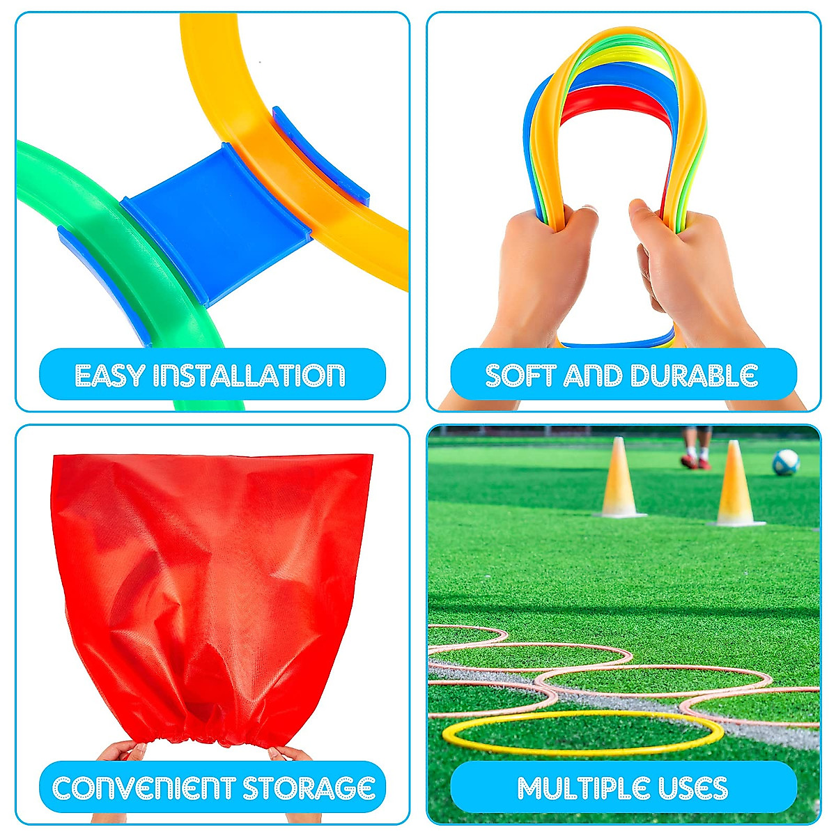 Hopscotch Game Outdoor Games for Kids 10 Plastic Rings 5 Colored and 18 Connectors 4 Bean Bags Indoor or Outdoor Game Obstacle Course for Kids Training (Circle)