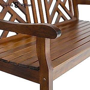 Sophia & William Outdoor Poplar Wood Bench Loveseat Walnut,Patio Wooden Bench with Backrest and Armrests PU Painting for Porch, Pool, Garden, Lawn, Balcony, Backyard, Load Capacity: 600 lbs, 1 Pack