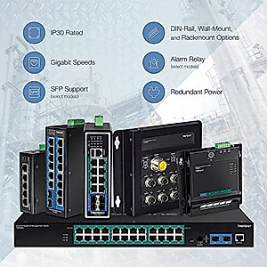 TRENDnet 5-Port Industrial Fast Ethernet DIN-Rail Switch, 4 x Fast Ethernet PoE+ Ports, 1 x Fast Ethernet Port, 90W PoE Power Budget, DIN-Rail, IP30 Rated, Lifetime Protection, Black, TI-PE50