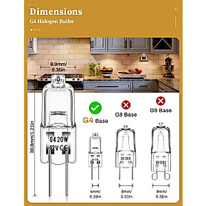 DORESshop Halogen Light Bulbs, 10 Pack G4 Bulb, Halogen Light Bulbs 2 Pin 12V 20W T3 Bi-Pin G4 Base Long Lifetime Dimmable 3000K Halogen Bulbs for Under Cabinet Puck Light, Chandeliers
