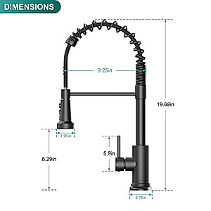 Gptoylife Kitchen Spring Faucets with Pull Down Sprayer-3 Functions Sprayer Commercial Kitchen Sink Faucets | Stainless Steel Single Handle Matte Black Kitchen Faucets for RV Utility Sink with Deck