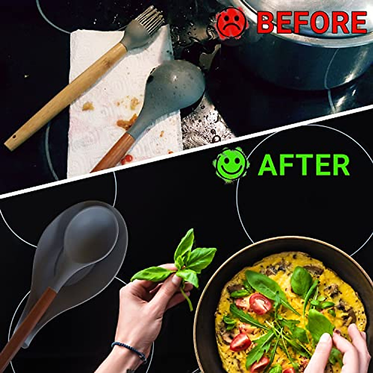 Silicone Spoon Rest for Stove Top – Set of 2 | HEAT RESISTANT | EASY – CLEAN Silicone Spoon Holder for Stove Top | Nonstick Sturdy Silicon Spoon Rest for Kitchen Counter | HOLDS 2 LARGE UTENSILS