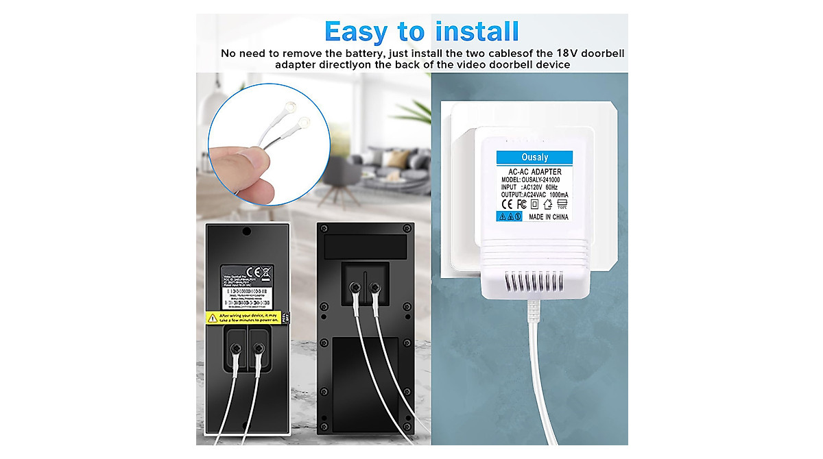 24VAC1A Video Doorbell Power Adapter - Easy Install