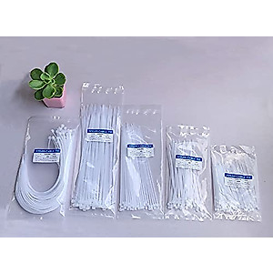 Oksdown 300pcs White Zip Ties Assorted Sizes 4/6/8/10/12 Inch Clear Plastic cable ties from Small to Large Heavy Duty Nylon tie Wraps Multi-Purpose Variety Wire Ties