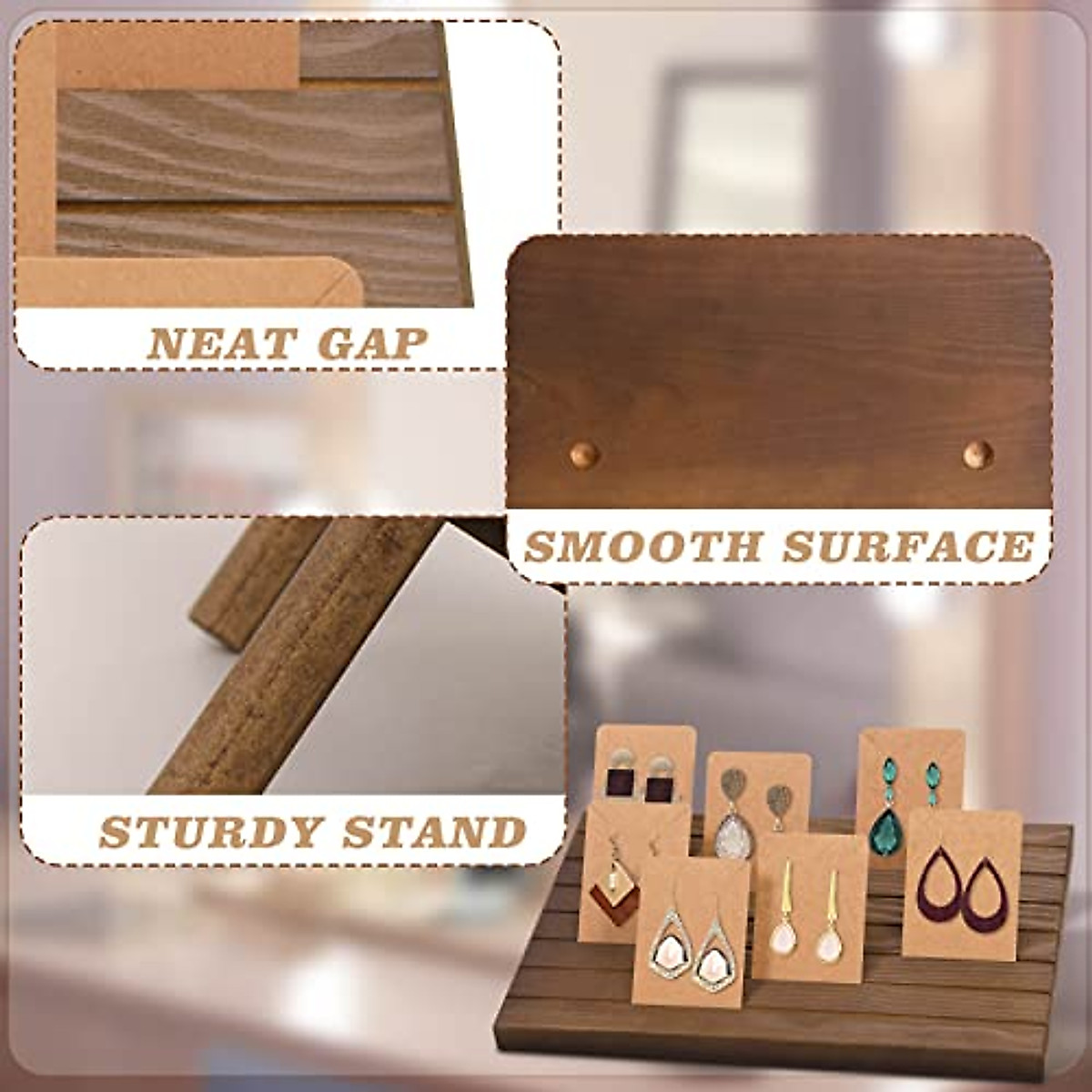 ZYP Wooden Earring Display Stands for Selling,Portable Jewelry Display Retail Earring Jewelry Organizer Stand Jewelry Showcase Rack Earring Card Holder Display with 50 Earring Cardboard