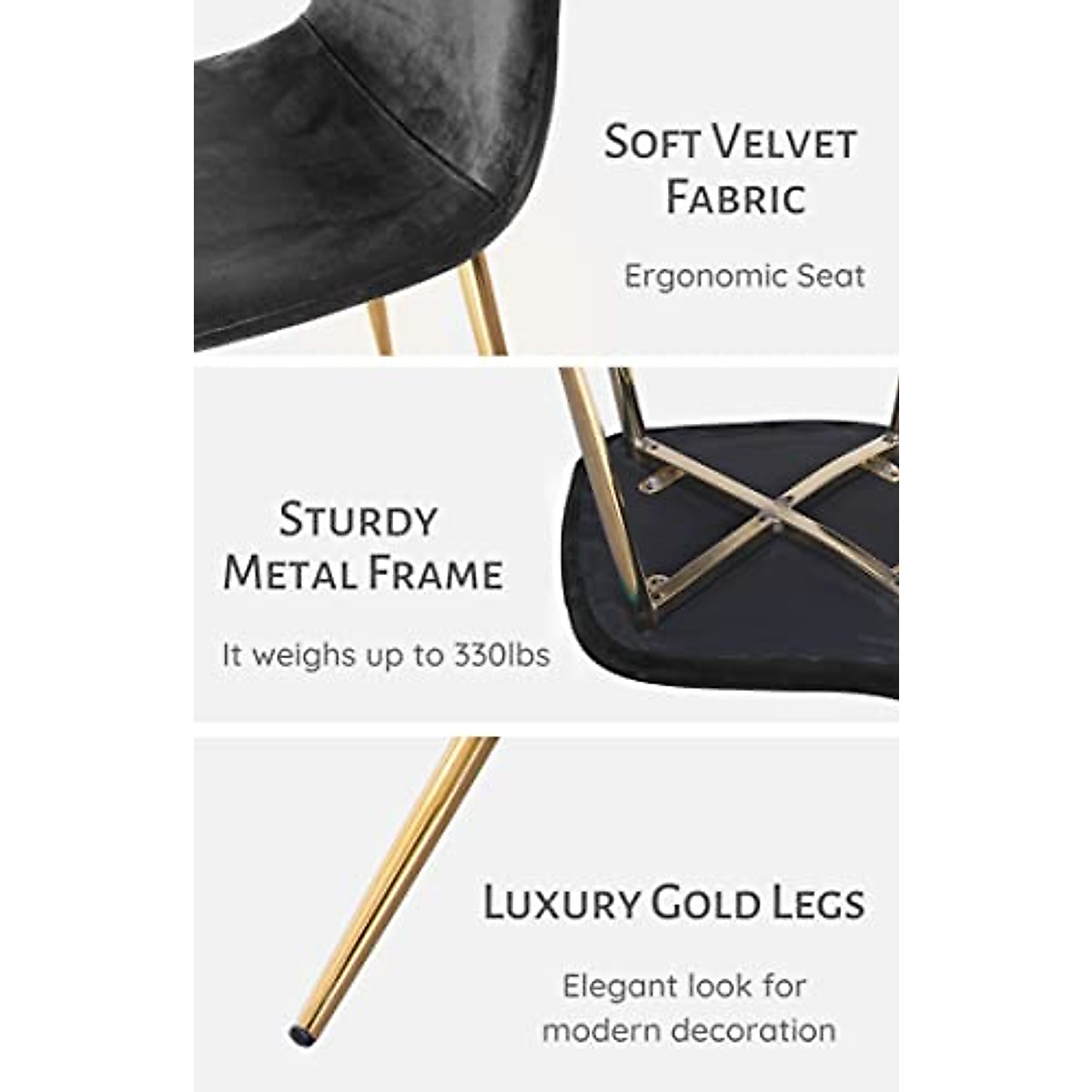 Pozbee Black Dining Chairs Set of 4, Midcentury Modern Dining Room Chairs with Gold Chrome Legs, Velvet Seat 18", Elegant Kitchen Chairs (Black)