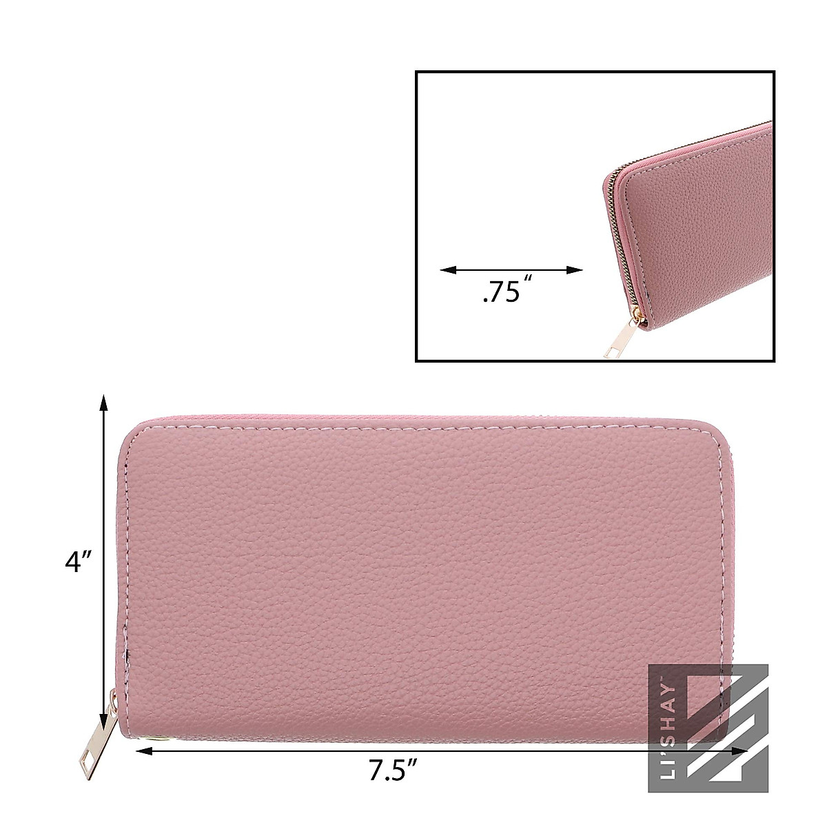 Solid Color Zipper Wallet Vegan Leather Ladies Wallets - Pink
