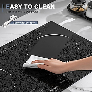 Hobsir 2 Burner Electric Cooktop 110v, Double Electric Stove Top Burner, 24 Inch Countertop and Built-in Electric Stove Top with Plug, LED Touch, Menu, Safety Lock for Kitchen Apartment RV Camp Stove