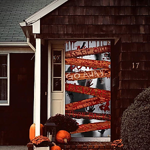 Large Halloween Zombie Door Cover, 35X73 Inch Bloody Handprint Halloween Front Door Cover Decoration Shadowy Figure Halloween Poster Scary Haunted House Party Supplies for Porch Indoor Office Window