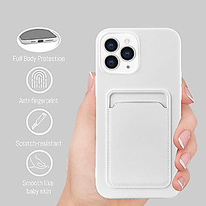 MZELQ Compatible with iPhone 13 Pro Max Case TPU Card Holder Wallet Cover,Camera Protection + Screen Protector Soft Card Slot Phone Case -White