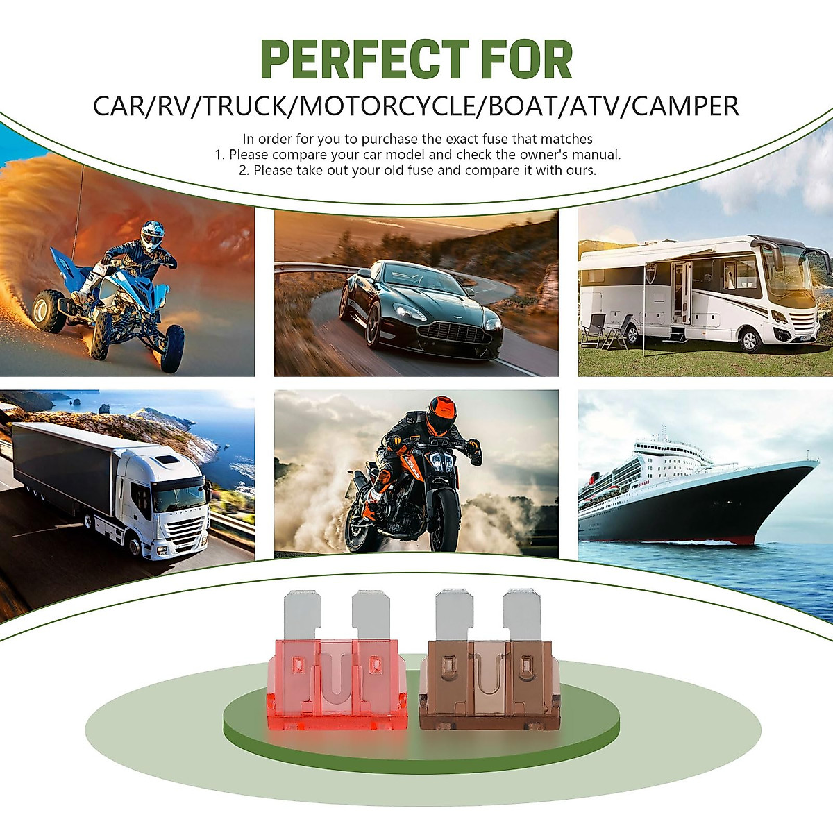 LOCOPOW 100Pcs Standard Blade Fuses Kit,Car Fuses Assortment Kit,RV Fuses, 5A/ 7.5A/ 10A/ 15A/ 20A/ 25A/ 30A/ 35A/ 40A/ 50A - Box Assortment-for Car/RV/Truck/Motorcycle/Boat/ATV/Camper