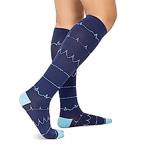 BraceAbility Nursing Compression Socks - Cute Knee-High Support Stockings Help Relieve Swollen Legs, Sore Ankles or Feet Pain, Varicose Veins Treatment for Male or Female Healthcare Workers (L/XL)