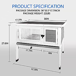 AMZOSS 36" Rabbit Hutch, Wooden Bunny Cages Indoor with Deeper Leakproof Tray, Small Elevated Rabbit Hutch with Hinged Asphalt Roof, and Made of Strong Fir Wood Indoor/Outdoor (US Spot)