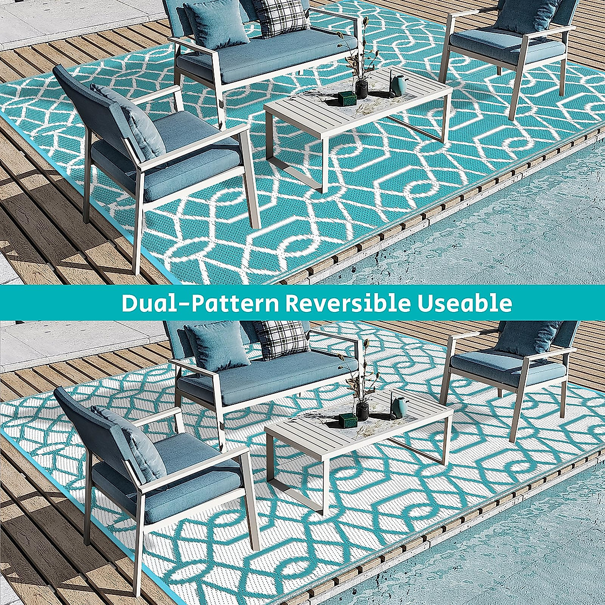 HEBE Outdoor Rug 6'x9' for Patios Waterproof Clearance Reversible Patio Mat Plastic Straw Rug RV Camping Mat Outside Area Rug Carpet for Camping RV,Porch,Deck,Balcony,Camper,Backyard