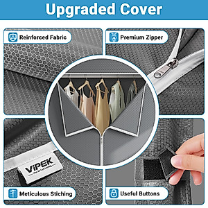 VIPEK V7C Basic Garment Rack with Cover Portable Closets for Hanging Clothes, Heavy Duty Clothes Rack with Shelves Metal Closet Wardrobe, Max 670lbs, White Rack with Grey Upgraded Polyester Cover