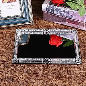 Mirror Crystal Perfume Tray,Crushed Diamond Filled Crystal Glass Tray,Cosmetic Makeup Vanity Tray,Jewelry Trinket Tray,Serving Tray for Home Decorative,Party,Hotel Banquet