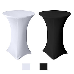 Antuen 4 Pack 32x43 Inch Black Spandex Cocktail Table Covers, Highboy Top Tablecloth, Round Fitted Tablecloth for Folding Table, Stretch Cocktail Table Tablecloth for Party Wedding(32x43, 4PC Black)