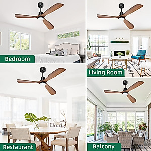 Obabala 60 '' Ceiling Fan with Light Remote Control Modern 3 Wood Blade Ceiling Fans Reversible Silent DC Motor Outdoor Patios Farmhouse Bedroom Ceiling Fan