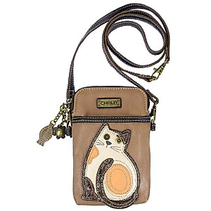 Chala Cat Cellphone Crossbody Handbag - Convertable Strap, Cat Lovers Gift (Brown)