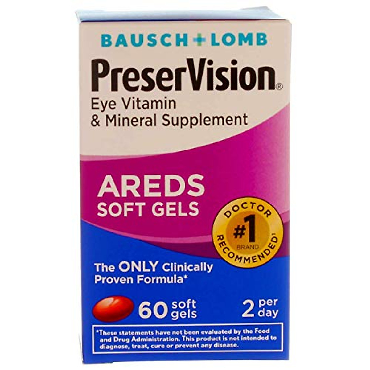 Bausch and Lomb Preservision Eye Vitamin and Mineral Supplements with Areds, 60 sgels