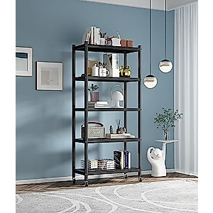 5 Tier Lightweight Storage Metal Shelves, Kitchen Storage Shelves Garage Shelving Unit, Large Capacity Storage Rack, Utility Shelf for Pantry Closet Office Laundry (32" Lx16“ Wx63” H)