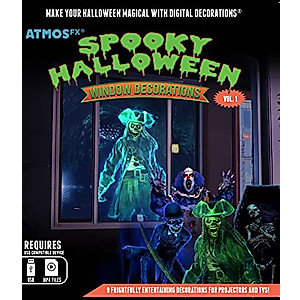 Reaper Brothers Spooky Halloween Digital Decoration Kit Includes 9 AtmosFX Video Effects for Halloween Plus HD Super Bright Projector and 48” x 72” Holographic Projection Screen