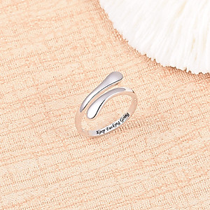 Fookduoduo 925 Sterling Silver Ring Inspirational Jewelry adjustable Wrap Open Rings for Women Keep Going