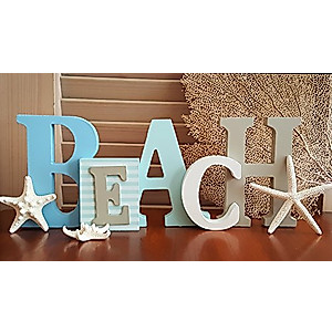 Wooden Beach Word Sign with Trio of Loose Starfish - Tropical Beach Home Decor