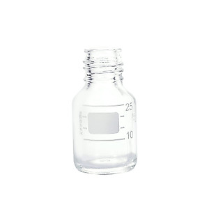 Pastein 10 Pieces 25 mL Graduated Round Reagent Media/Storage Glass Bottle With GL25 Blue Polypropylene Screw Cap