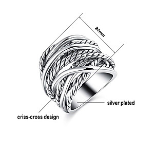 Mytys Gold and Silver Statement Rings for Women Wire Intertwined Design 14K Gold Plated Silver Band Ring Wide Index Finger Rings Costume Jewelry (Silver, 9)