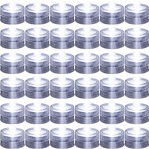 Mudder 36 Pieces Submersible LED Lights Waterproof Battery Operated Flameless LED Floral Tea Light for Party Wedding (White Light)