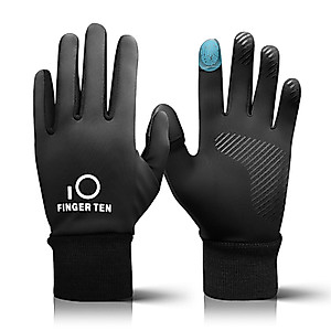FINGER TEN Winter Gloves Touchscreen for Kids Boys Girls Running Thermal Gloves for Cold Weather, Youth Lightweight Warm Touch Screen Gloves for Hiking Skating Football (Black, Small)