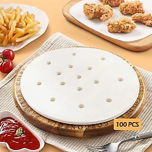 iRUNTEK Air Fryer Parchment Paper Liners, 100pcs 5 inch Perforated Parchment Paper for Air Fryer, Premium Extra Strong & Non-Stick Bamboo Steamer Liners for Air Fryers, Baking, Cooking