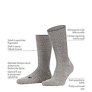 FALKE Unisex Walkie Ergo Socks, Crew Length, Thick Sole, Hiking Sock, Breathable, Moisture-Wicking, Merino Wool, Black (Black 3000), 12.5-13.5, 1 Pair