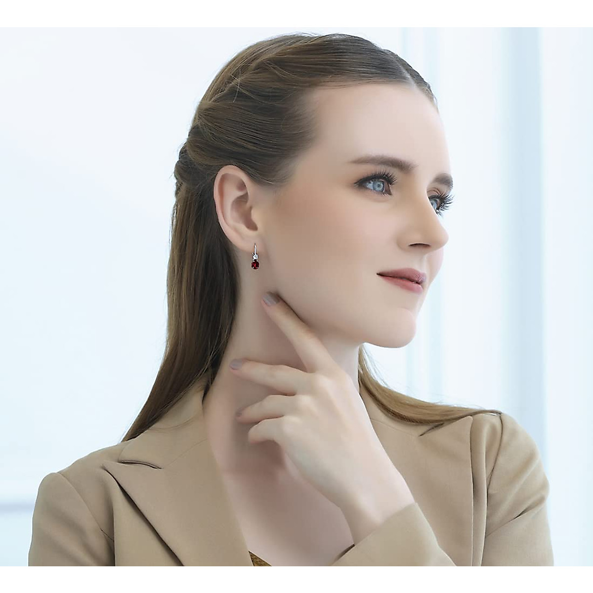 Ruby Earrings for Women Sterling Silver 7x5mm Teardrop Synthetic Rubys and CZ Dainty Leverback Red Drop Earring for Bridesmaids