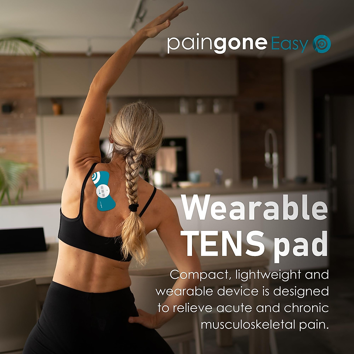 Paingone Easy - Relief At The Touch of A Button - Wireless & Wearable TENS Device for Fast, Effective Pain Relief - Great for Pain on Arms, Legs, Shoulders, Back, Hips, and Other Larger Body Parts