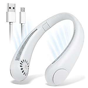 HealSmart Portable Rechargeable Neck Fan, Hands Free Bladeless Personal Fan with 3 Speeds, Features with Flexible Size, 360° Cooling, Ultra Quiet,White, 6-Inch