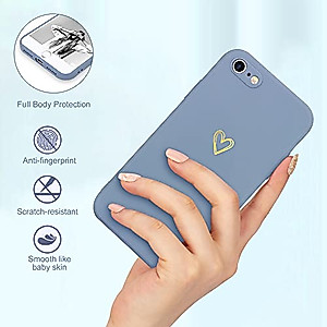 Wirvyuer for iPhone SE Case 2022/2020,iPhone 8 iPhone 7 Case for Girls Women Silky Soft Protective Shockproof Silicone Phone Case with Cute Gold Heart Pattern Design Blue Cover