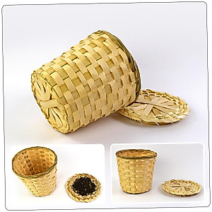OFFSCH Round Weaving Tea Basket with Lid Tea Storage Basket and Garbage Container Bin for Kitchen Office and Home Organization