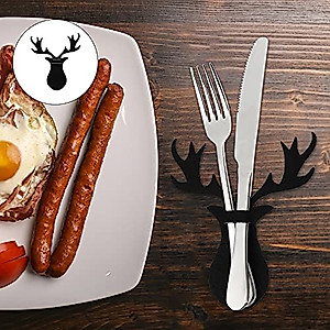 8PCS Xmas Elk Head Cutter Fork Bag Christmas Tableware Cover Decoration Decor for Celebration Party