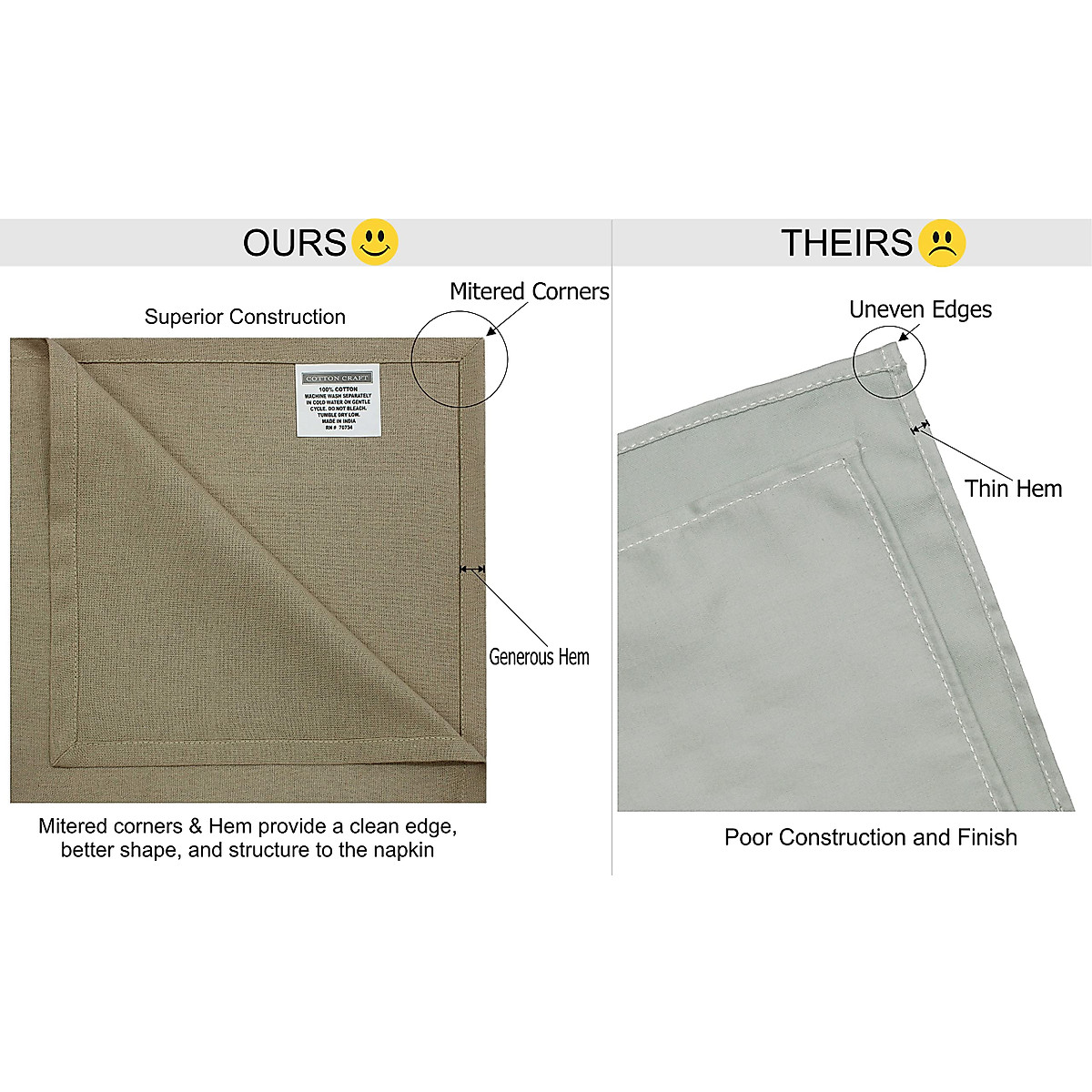 COTTON CRAFT Multicolor Cloth Napkins - Set of 24 Pure Cotton Everyday Lunch Dinner Napkin - Spring Summer Fall Holiday Birthday Party Gift - Soft Washable Absorbent Reusable Napkin - Oversized 20x20