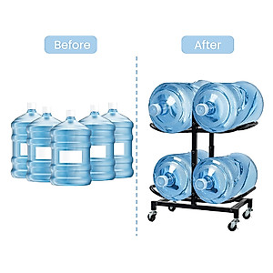ZOMICE 5 Gallon Water Jug Holder with Wheels,5 Gal Water Jug Storage Rack for 4 Bottles,2-Tier Foldable Water Cooler Jug Stand for 5 Gallon Water Bottle Dispenser