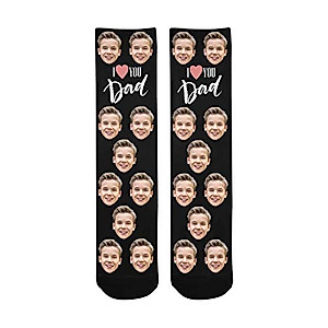 Custom Face Socks Personalized Happy Father's Day Gift I Love You Dad Turn Your Face Picture Into Crew Socks Black