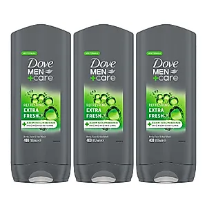 Dove Men+Care Refreshing Extra Fresh 3-In-1 Hair, Body And Face Wash Pack Of 3 With 24-Hour Nourishing Micromoisture Technology Body Wash For Men 400 Ml